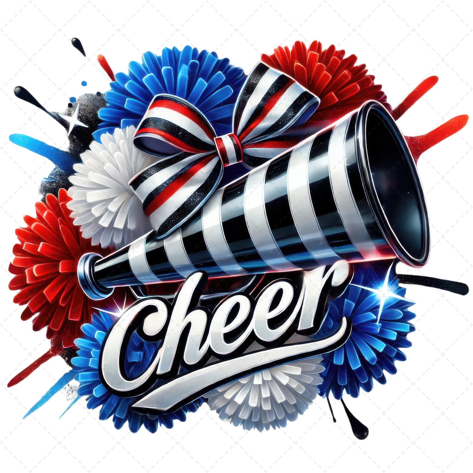Cheer Red Blue White, Cheer Megaphone, Cheer Coquette Bow, Cheerleading ...