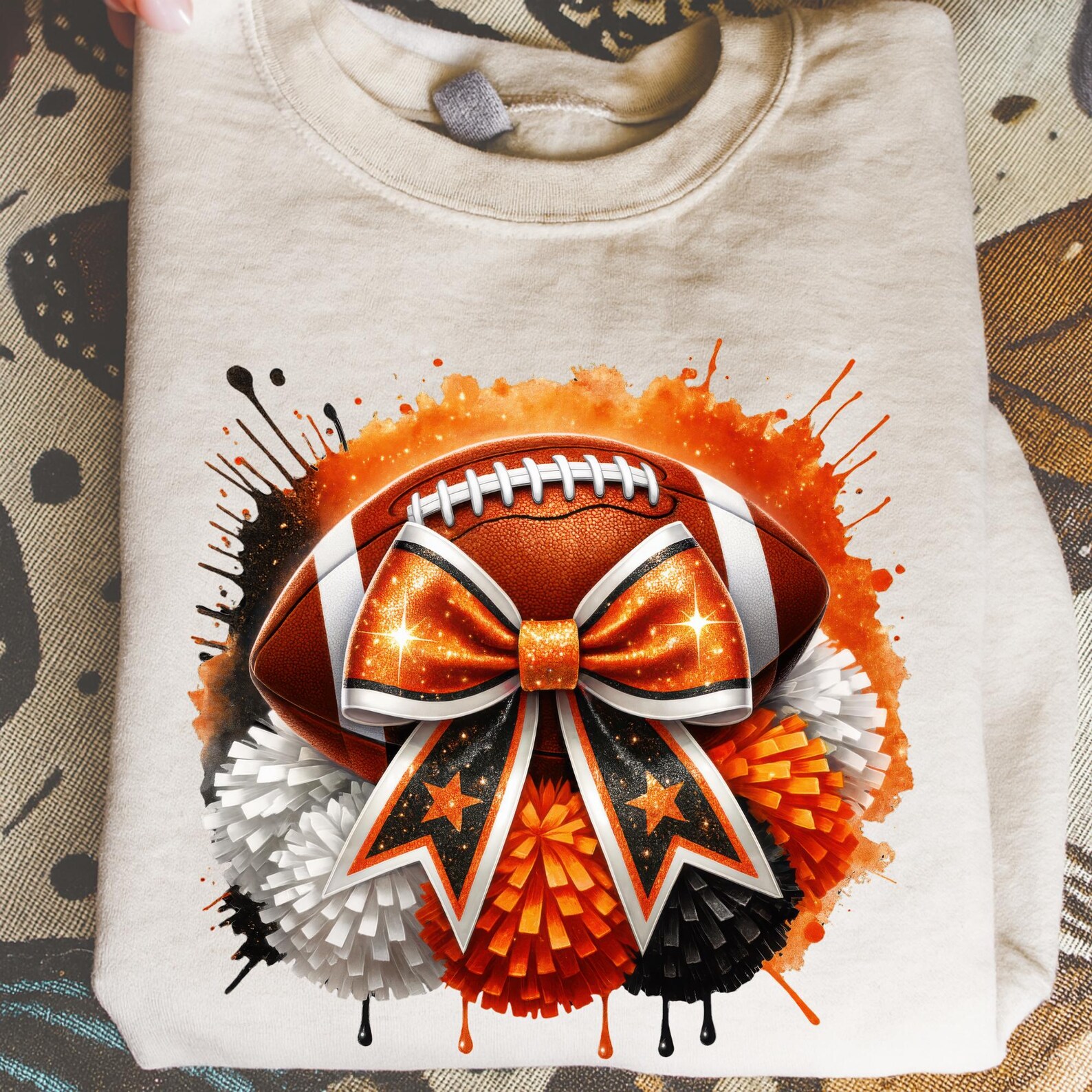 Football Cheer Bow PNG, Orange Black White, Cheerleading Clipart ...