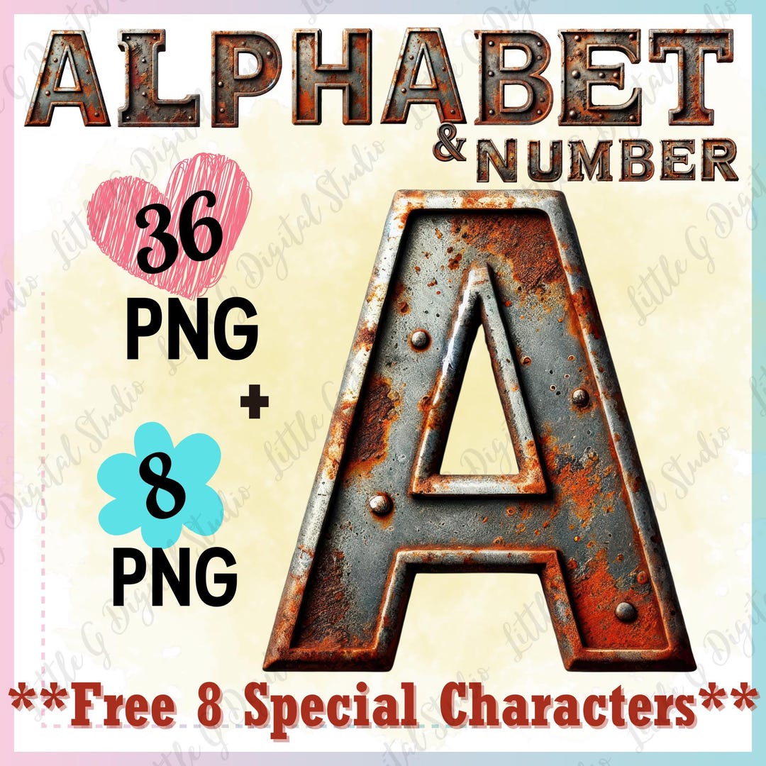 Old Rusty Metal Alphabets & Numbers, Rusty Alphabet, Rusty Number ...