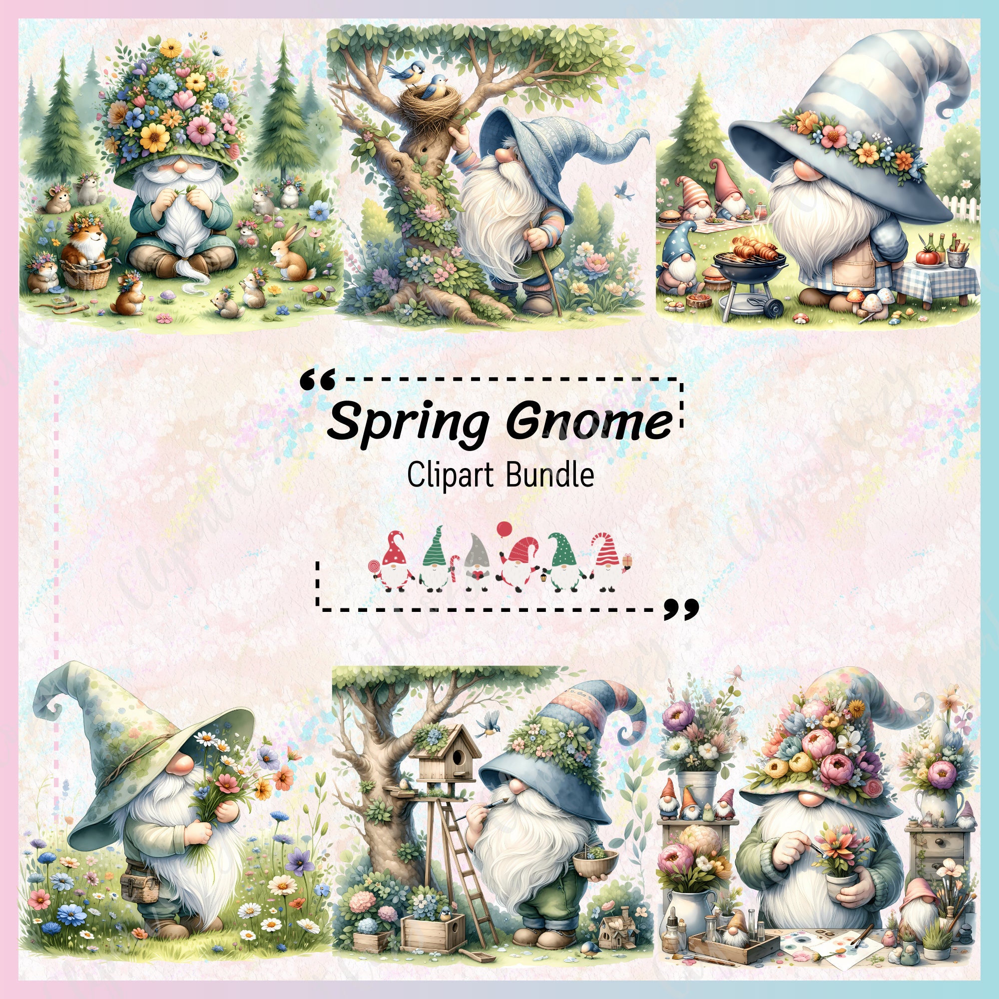 33 Spring Gnome Clipart Bundle, Cute Gnome Clipart, Gnome PNG ...