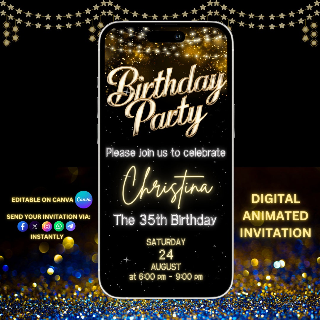 Golden Birthday Party Invitations, Party Invitation, Golden Birthday ...