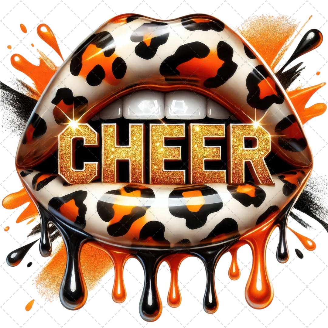 CHEER Orange Black White PNG, Cheer Dripping Lip PNG, Cheerleading ...