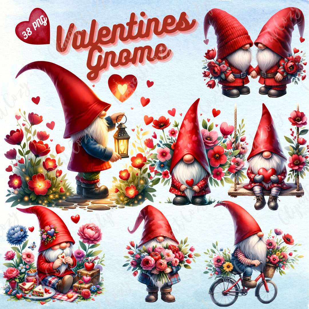 38 Valentines Gnome Clipart Bundle, Cute Valentines , Valentines Day ...
