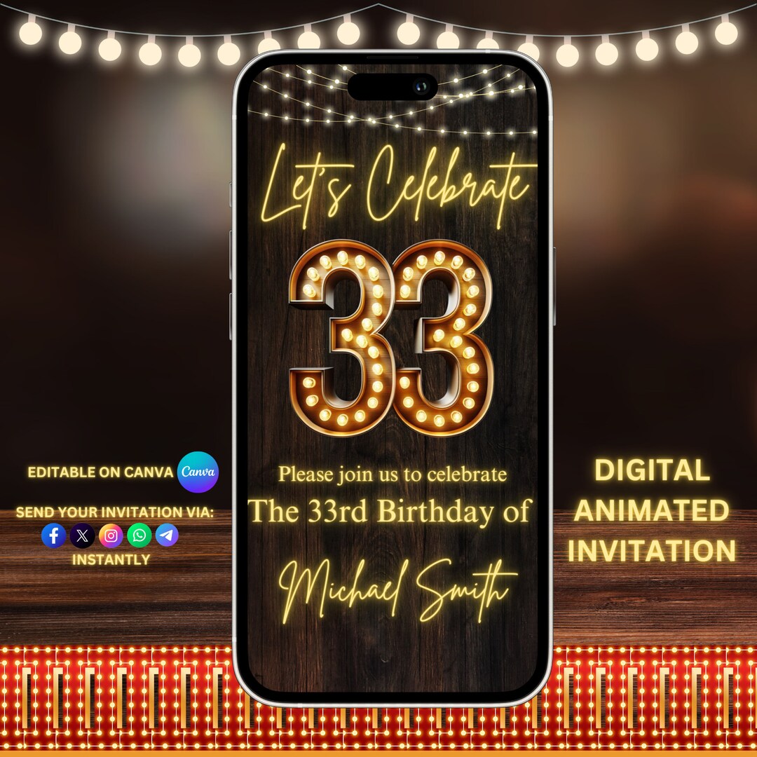 Animated 33rd Birthday Video Invitation, Party Invitation, 33rd Invite ...