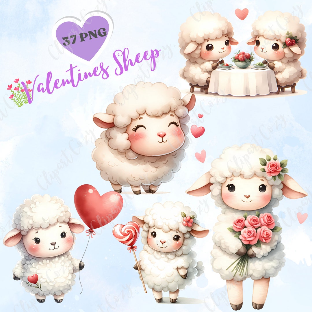 37 Valentines Sheep Clipart Bundle, Cute Valentines Clipart, Valentines ...
