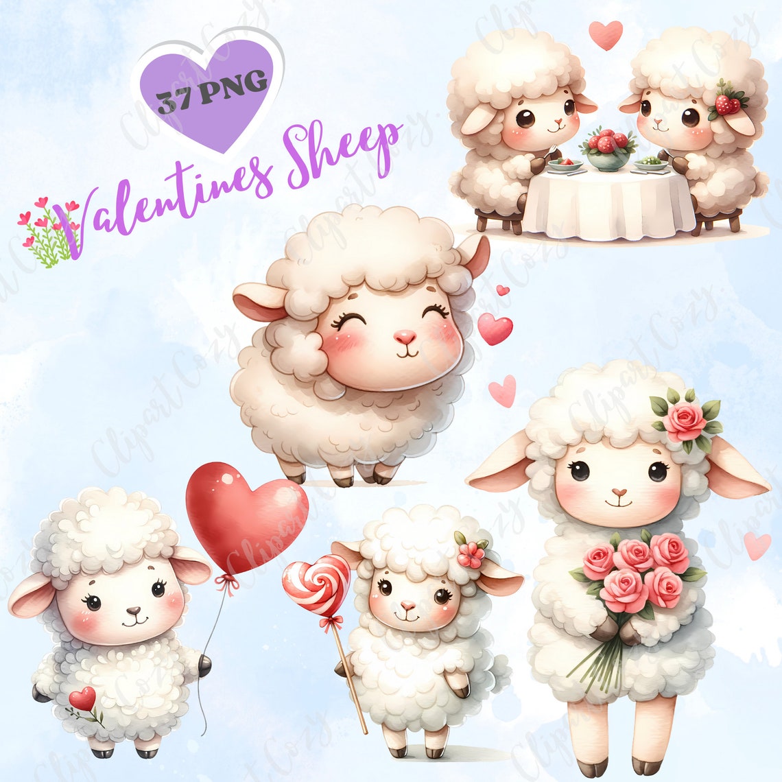 37 Valentines Sheep Clipart Bundle, Cute Valentines Clipart, Valentines ...