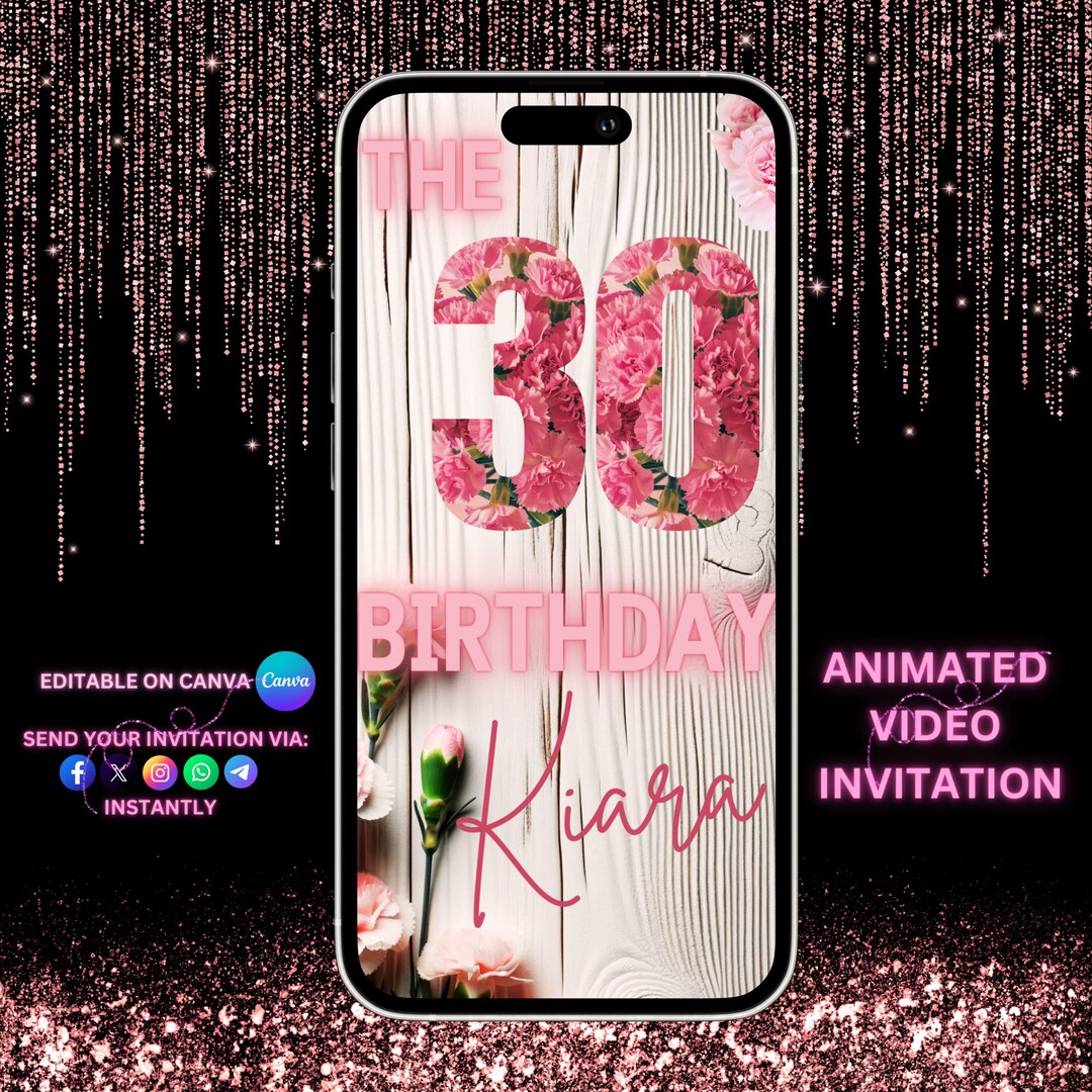 Animated 30th Birthday Video Invitation, Editable Birthday Party ...