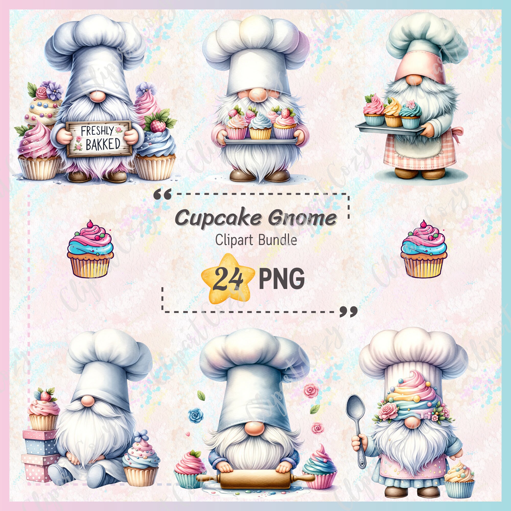 24 Cupcake Gnome Clipart Bundle, Gnome Clipart, Baking Gnome, Gnome PNG ...