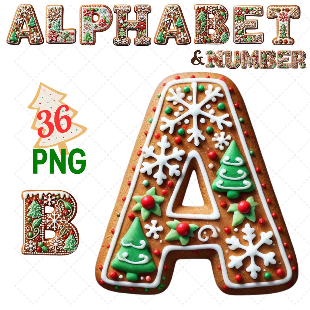 Christmas Cookie Alphabets & Numbers, X'mas Alphabet Number, Alphabet ...