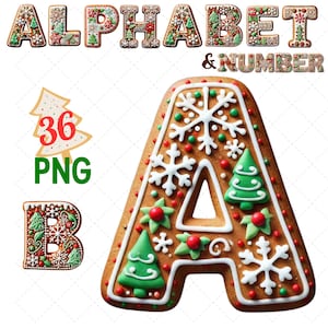 Christmas Cookie Alphabets & Numbers, X'mas Alphabet Number, Alphabet ...