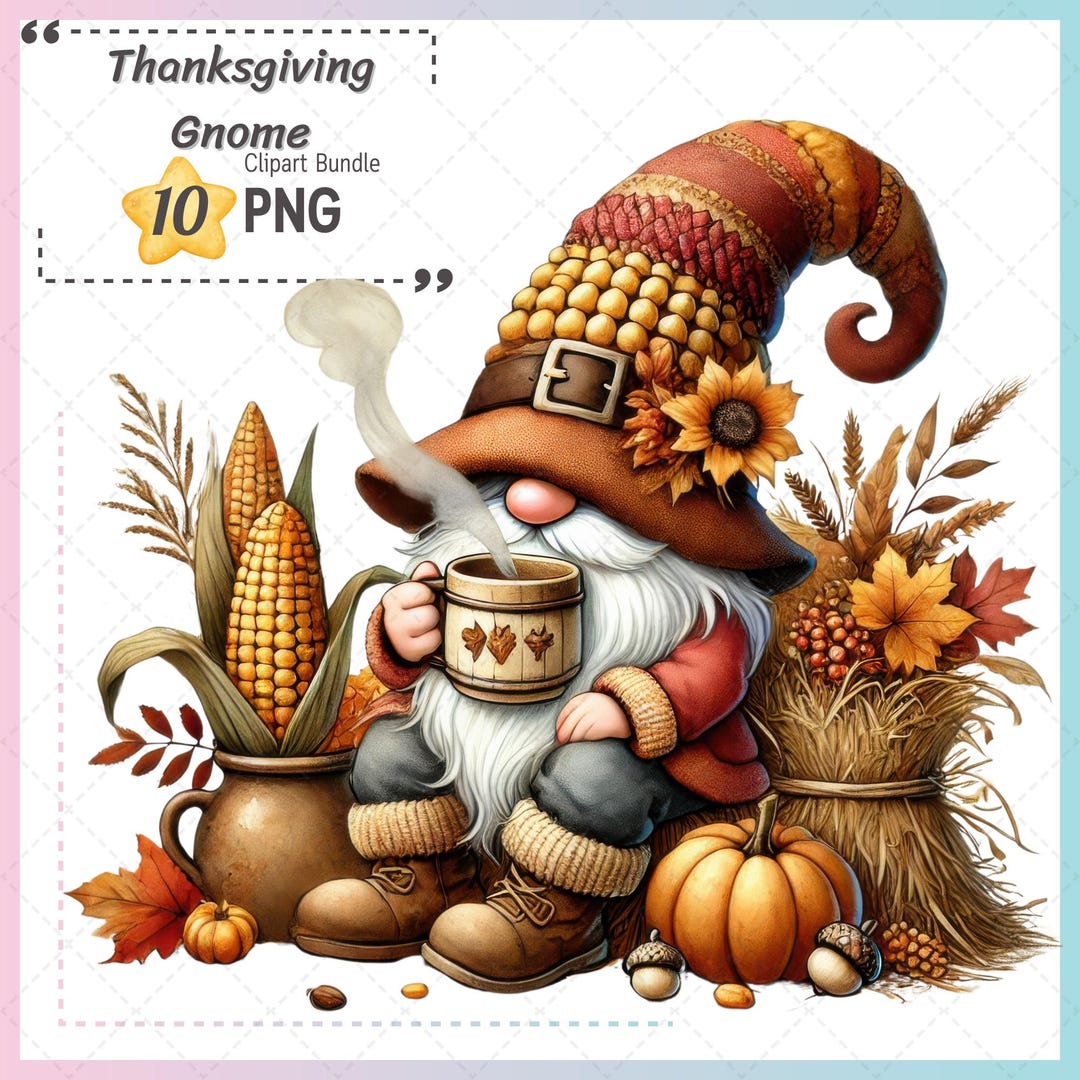 10 Thanksgiving Gnome Clipart Bundle, Gnome Clipart, Coffee Gnome ...