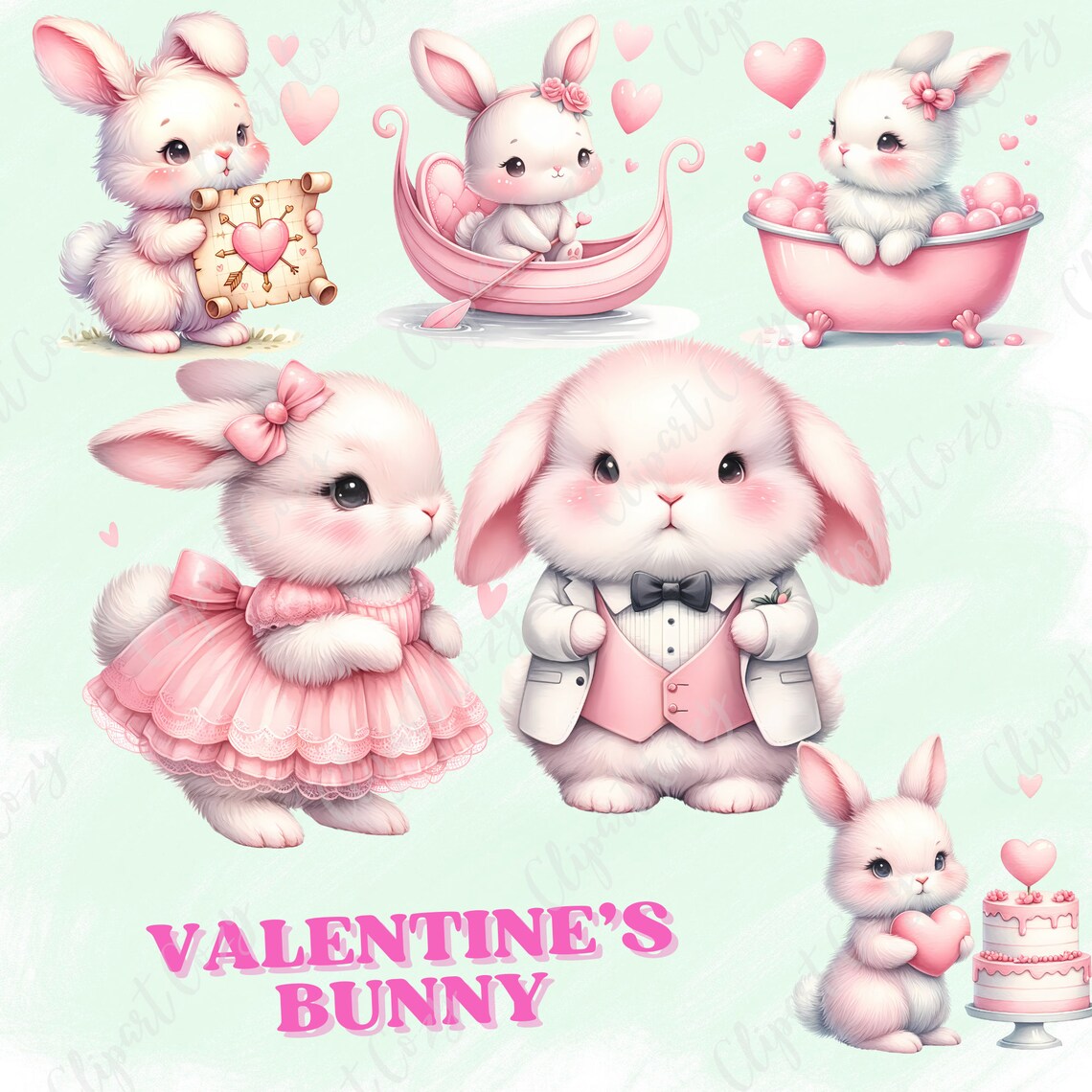 27 Valentines Bunny Clipart Bundle, Valentines Clipart, Bunny PNG ...