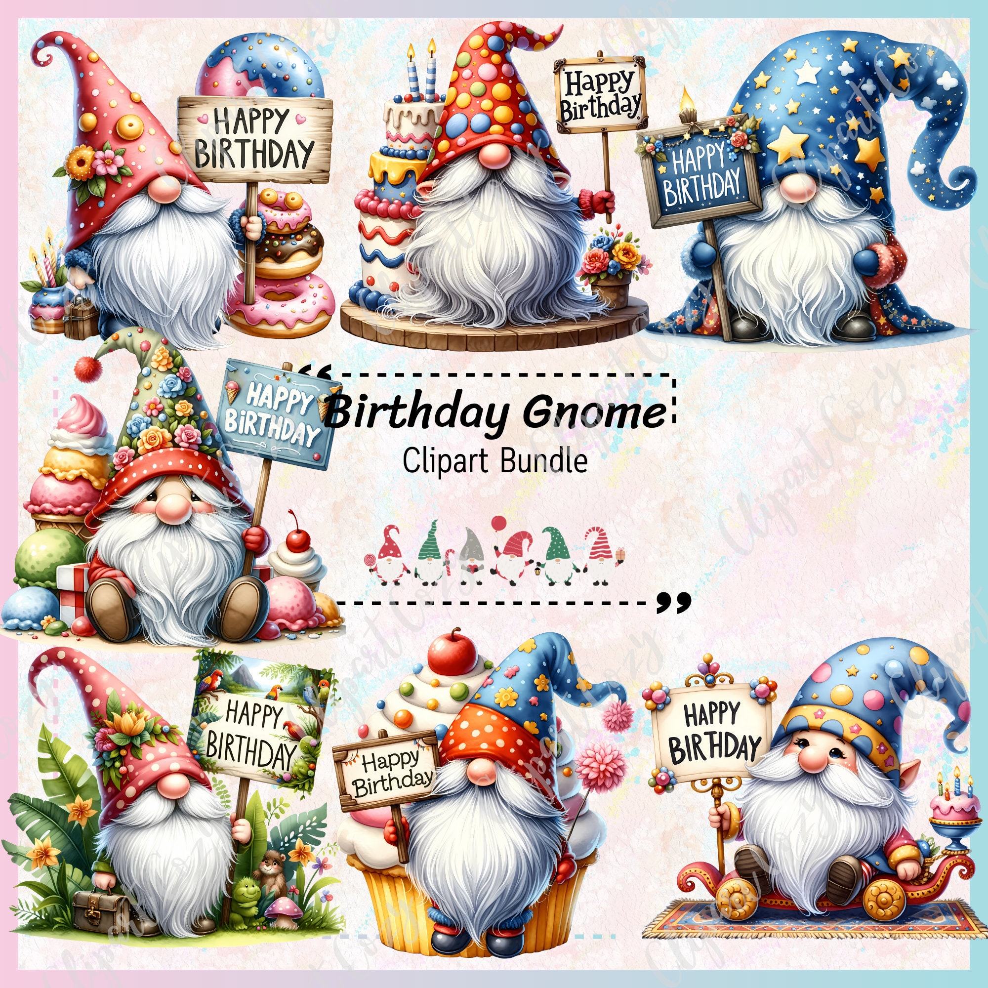 36 Birthday Gnome Clipart Bundle, Birthday Clipart, Gnome PNG ...