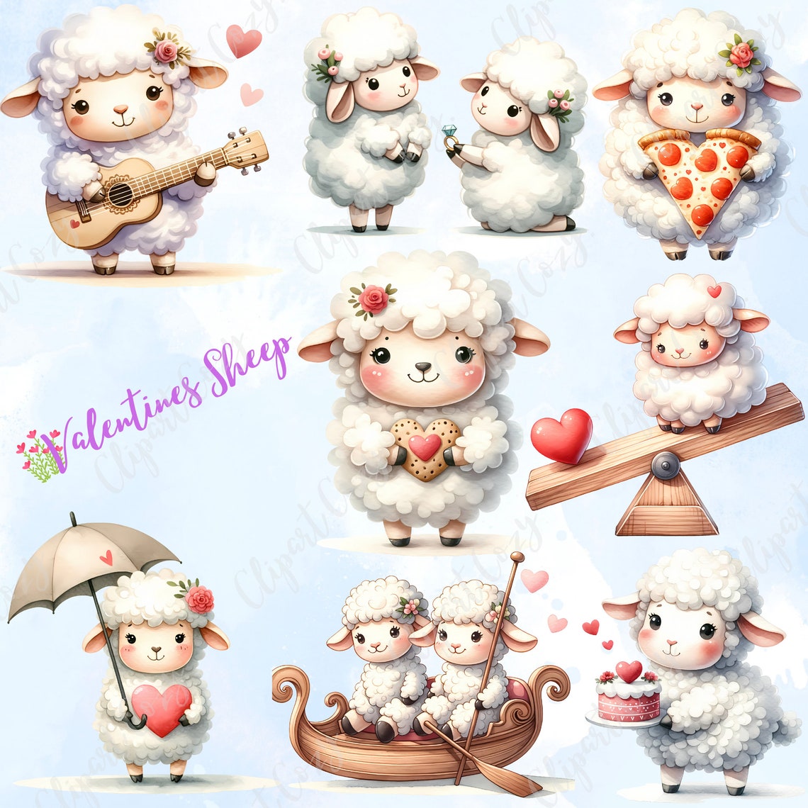 37 Valentines Sheep Clipart Bundle, Cute Valentines Clipart, Valentines ...