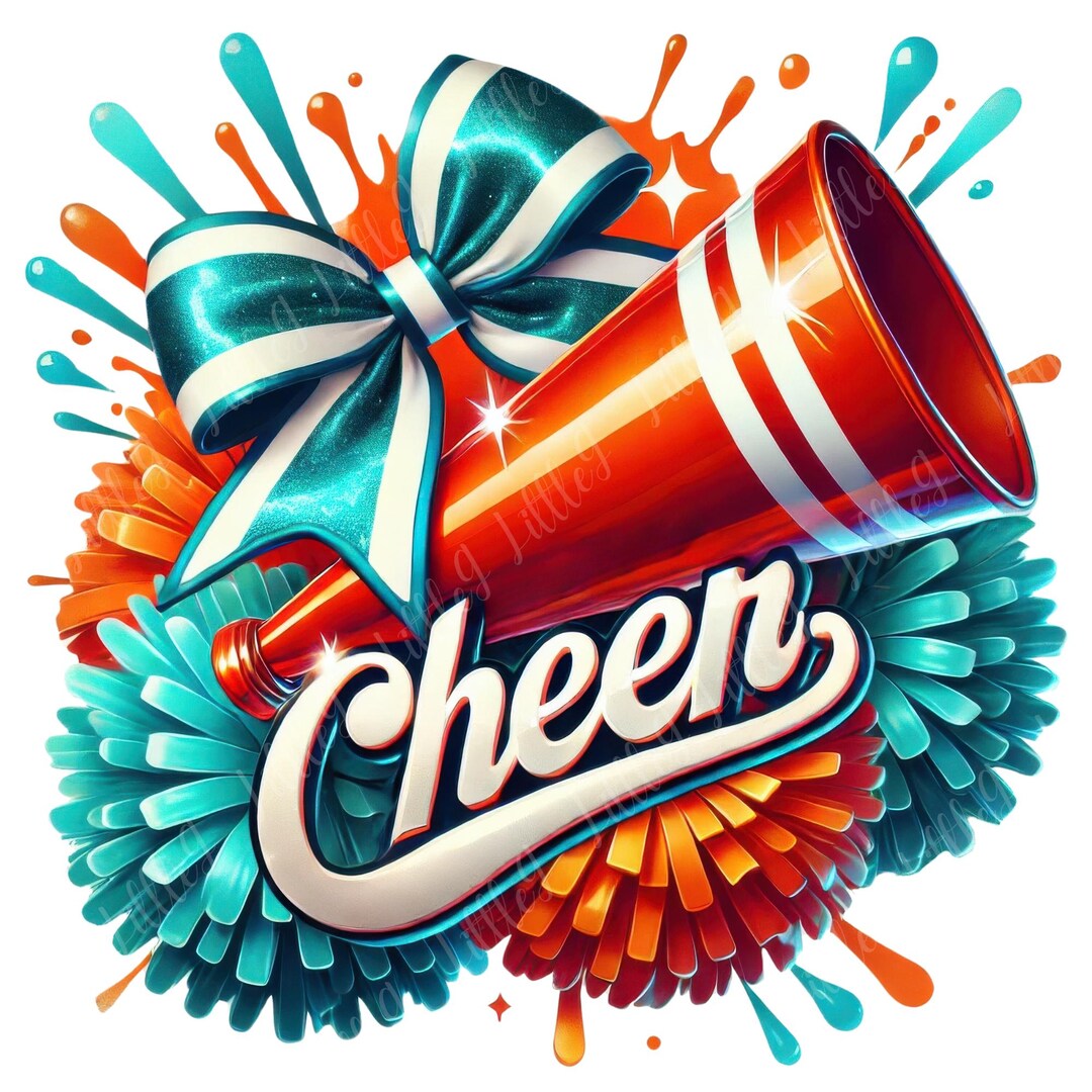 Cheer Aqua Orange White, Watercolor Sublimation, Digital Download ...