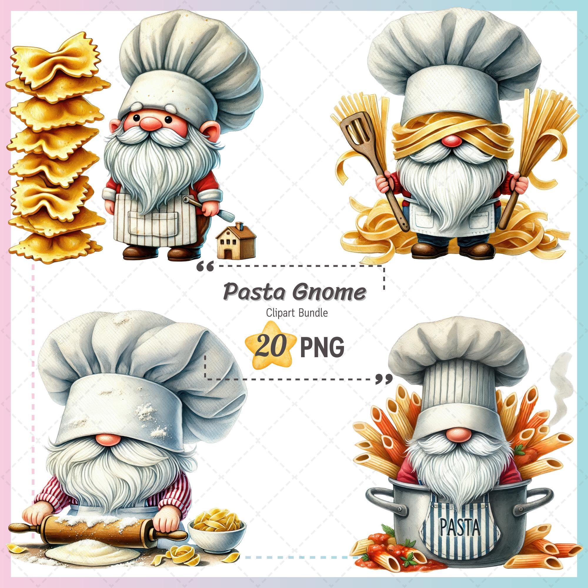 20 Pasta Gnome Clipart Bundle, Gnome Clipart, Cooking Gnome, Kitchen ...