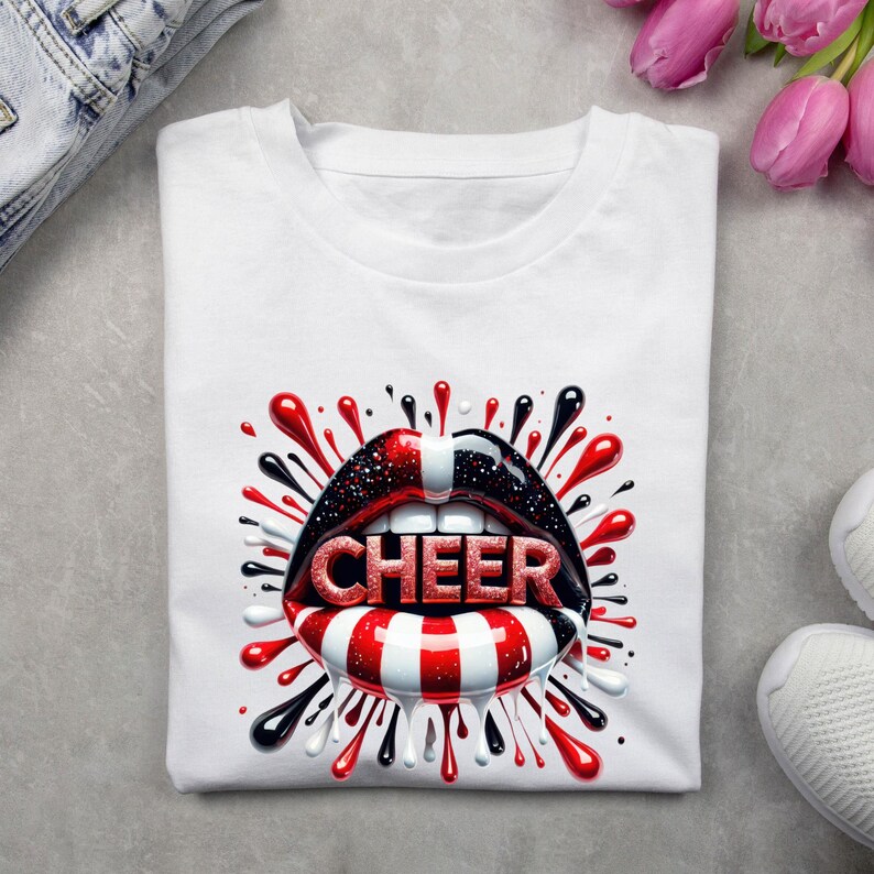 CHEER Red Black White PNG, Cheer Dripping Lip PNG, Cheerleading Digital ...