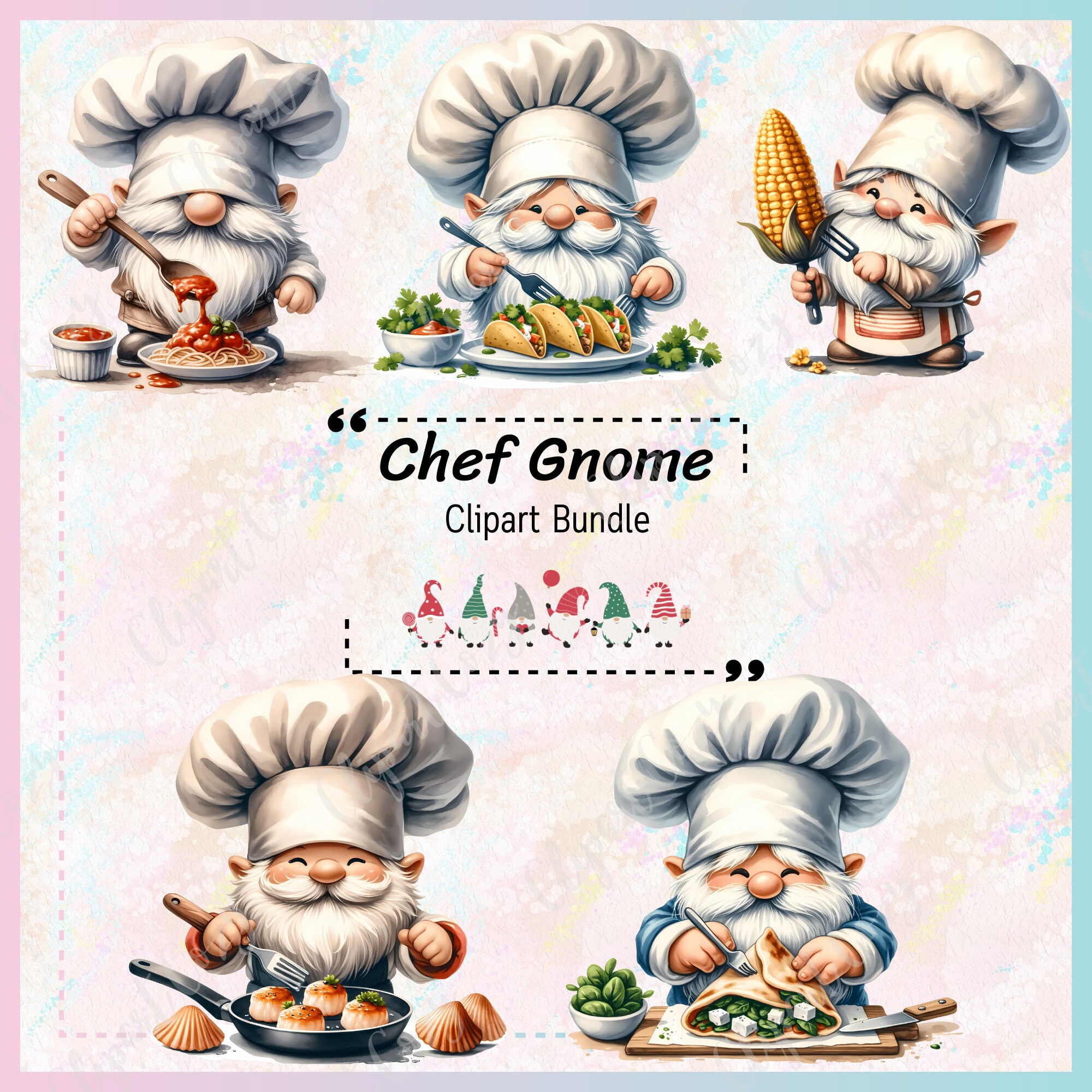27 Chef Gnome Clipart Bundle, Gnome Clipart, Cooking Gnome, Gnome PNG ...