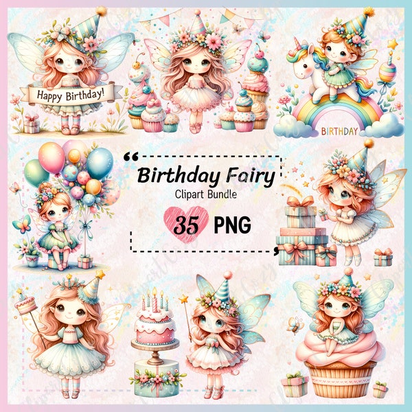 Happy Birthday Fairy Clipart - Etsy