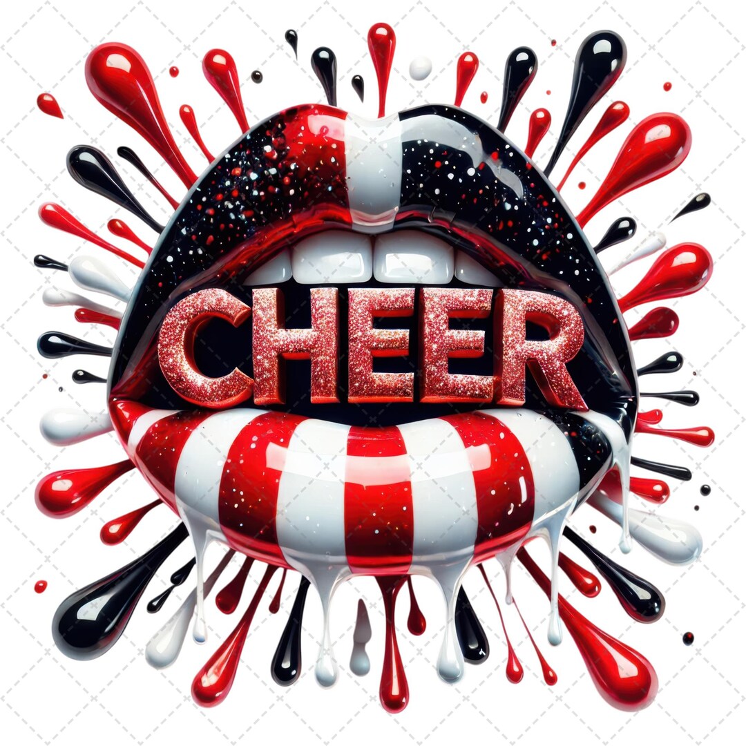 CHEER Red Black White PNG, Cheer Dripping Lip PNG, Cheerleading Digital ...