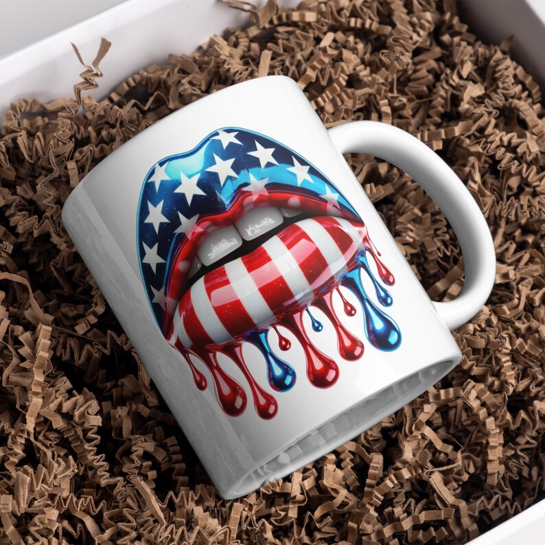 Dripping Lips 4th of July Clipart, Set of 20 Vibrant Lip Colors ...