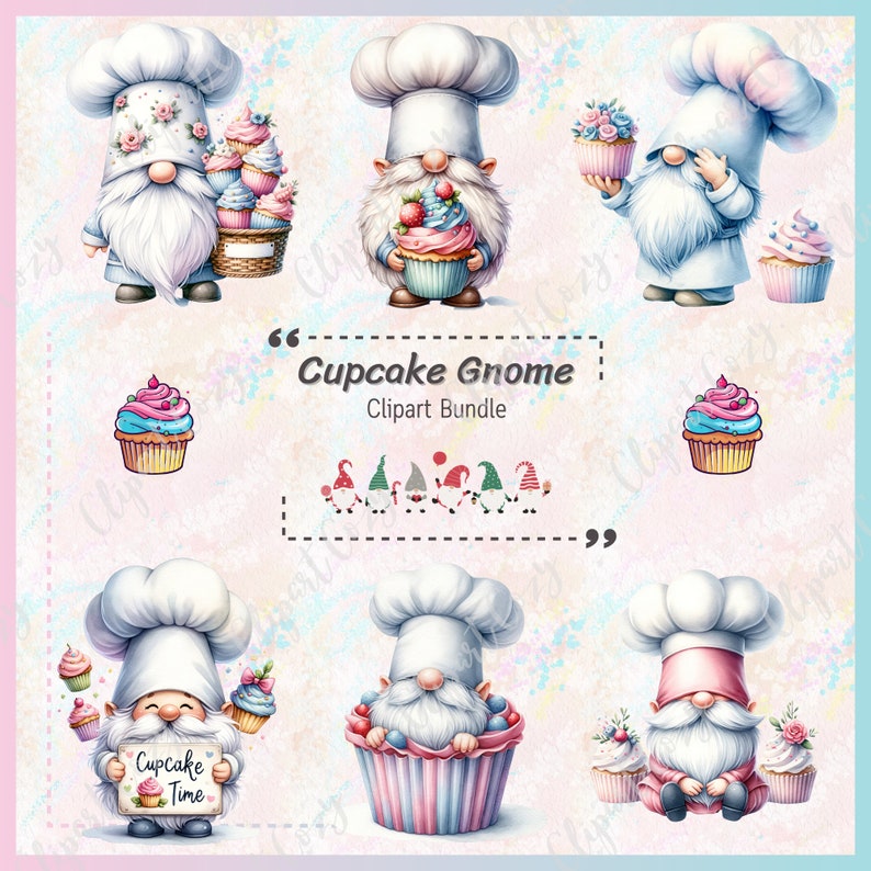 24 Cupcake Gnome Clipart Bundle, Gnome Clipart, Baking Gnome, Gnome PNG ...
