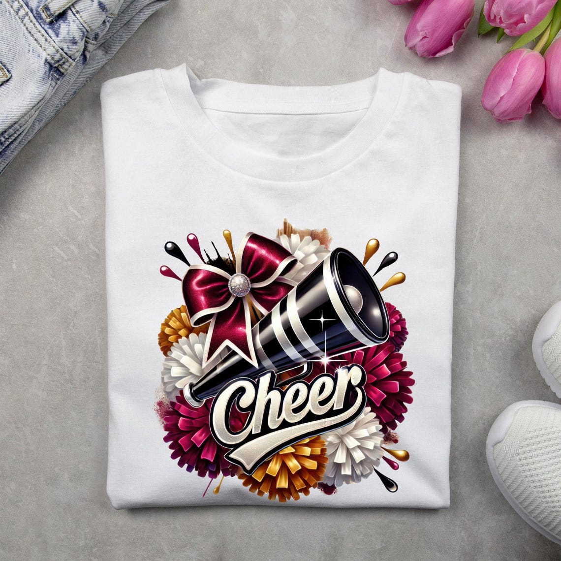 Cheer Burgundy Gold White, Cheer Megaphone, Cheer Coquette Bow ...