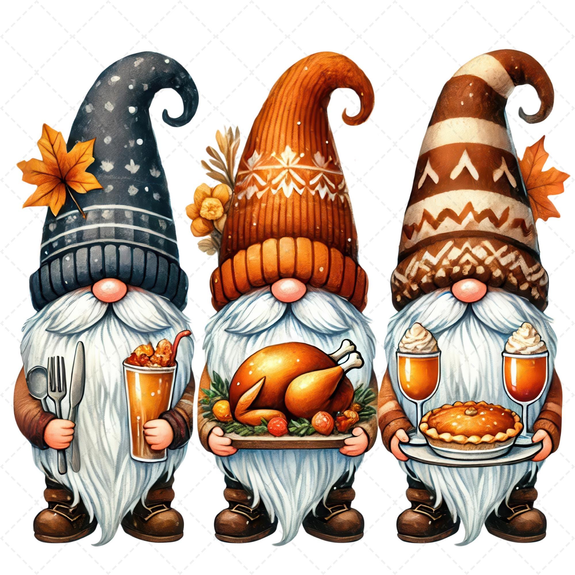Thanksgiving Gnomes Clipart PNG | Three Festive Gnomes With Turkey ...