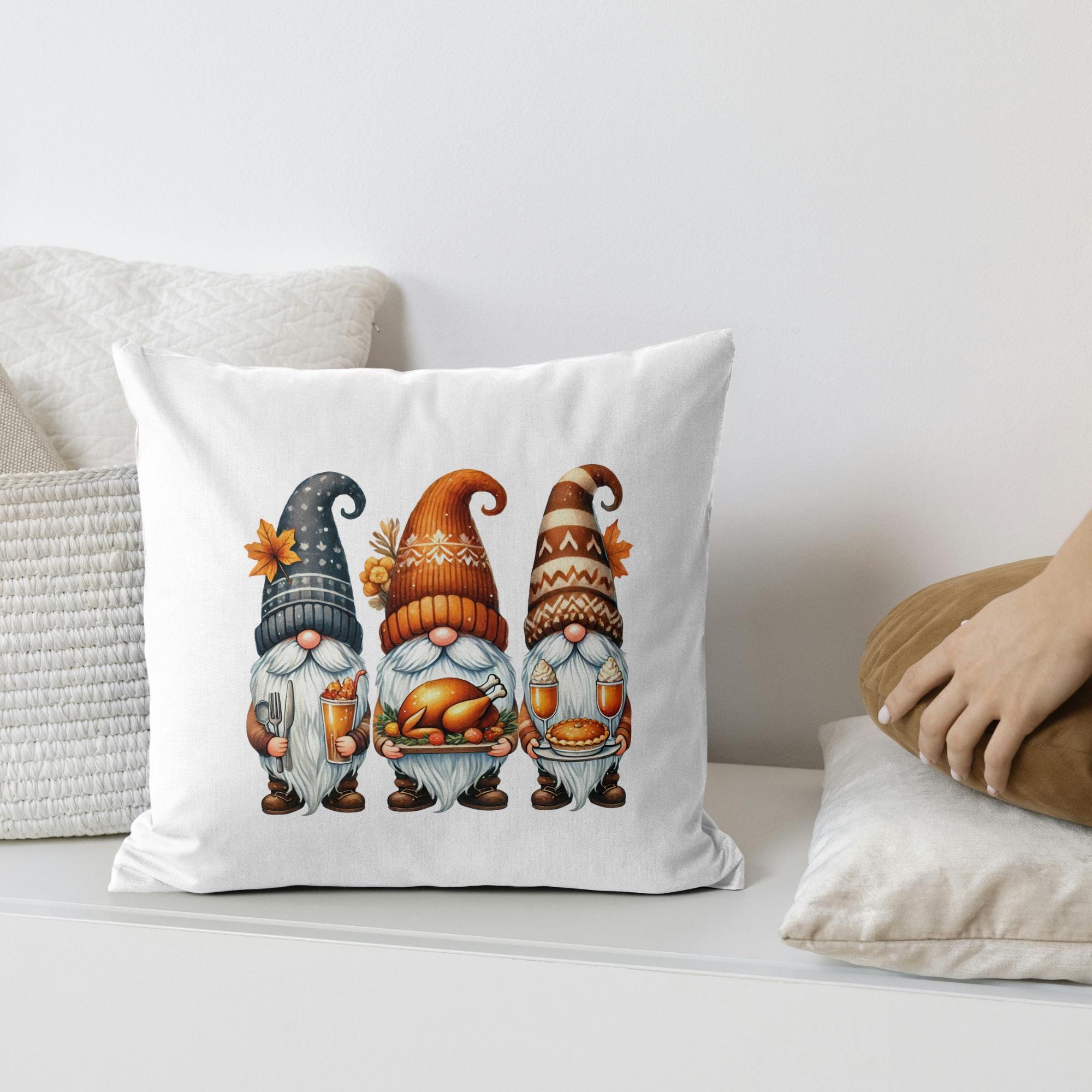 Thanksgiving Gnomes Clipart PNG | Three Festive Gnomes With Turkey ...