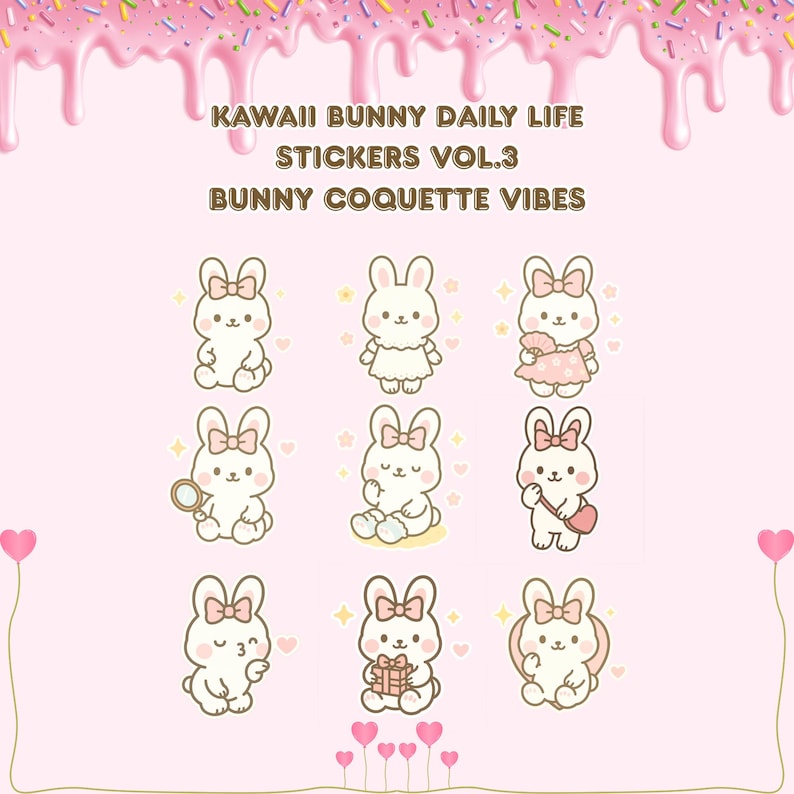 Kawaii Bunny Digital Stickers – 45 Cute Rabbit Pngs, Digital Stickers ...