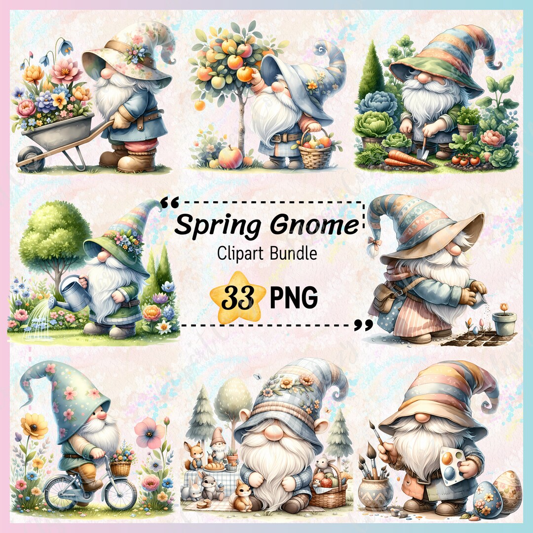 33 Spring Gnome Clipart Bundle, Cute Gnome Clipart, Gnome PNG ...