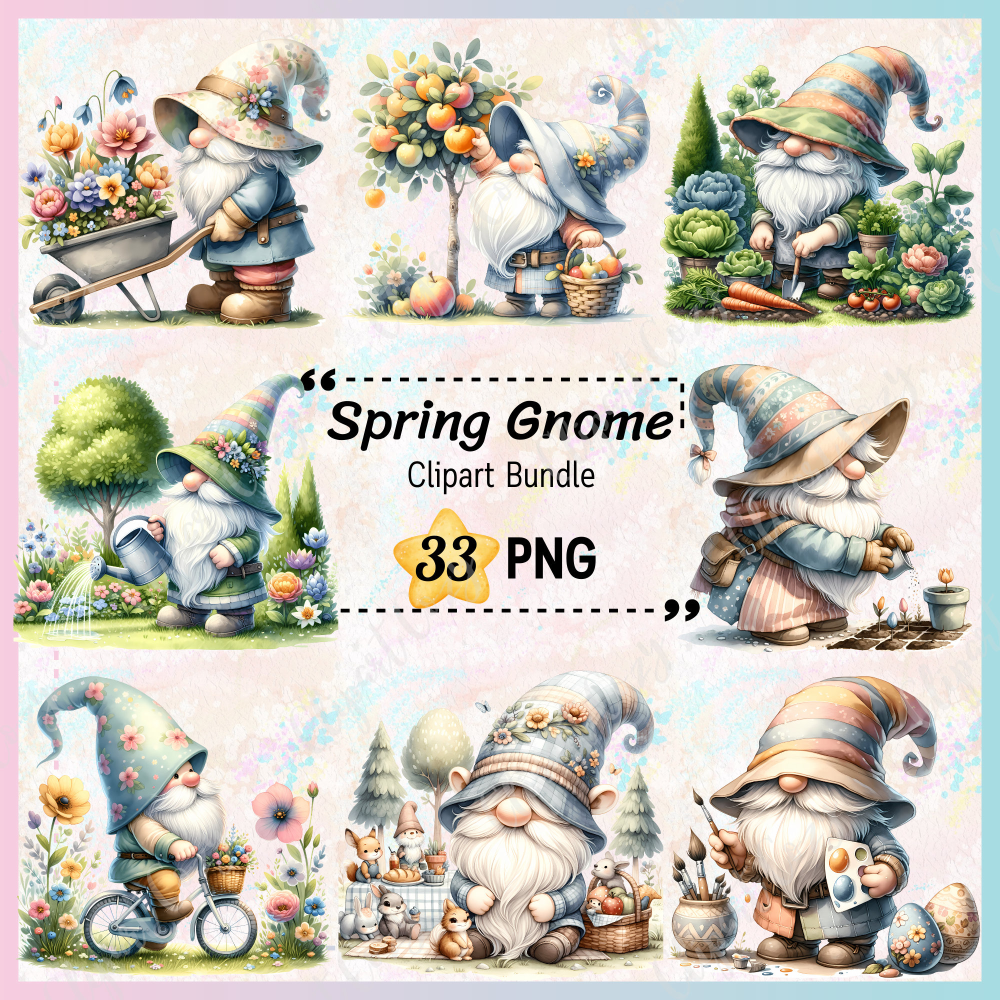 33 Spring Gnome Clipart Bundle, Cute Gnome Clipart, Gnome PNG ...