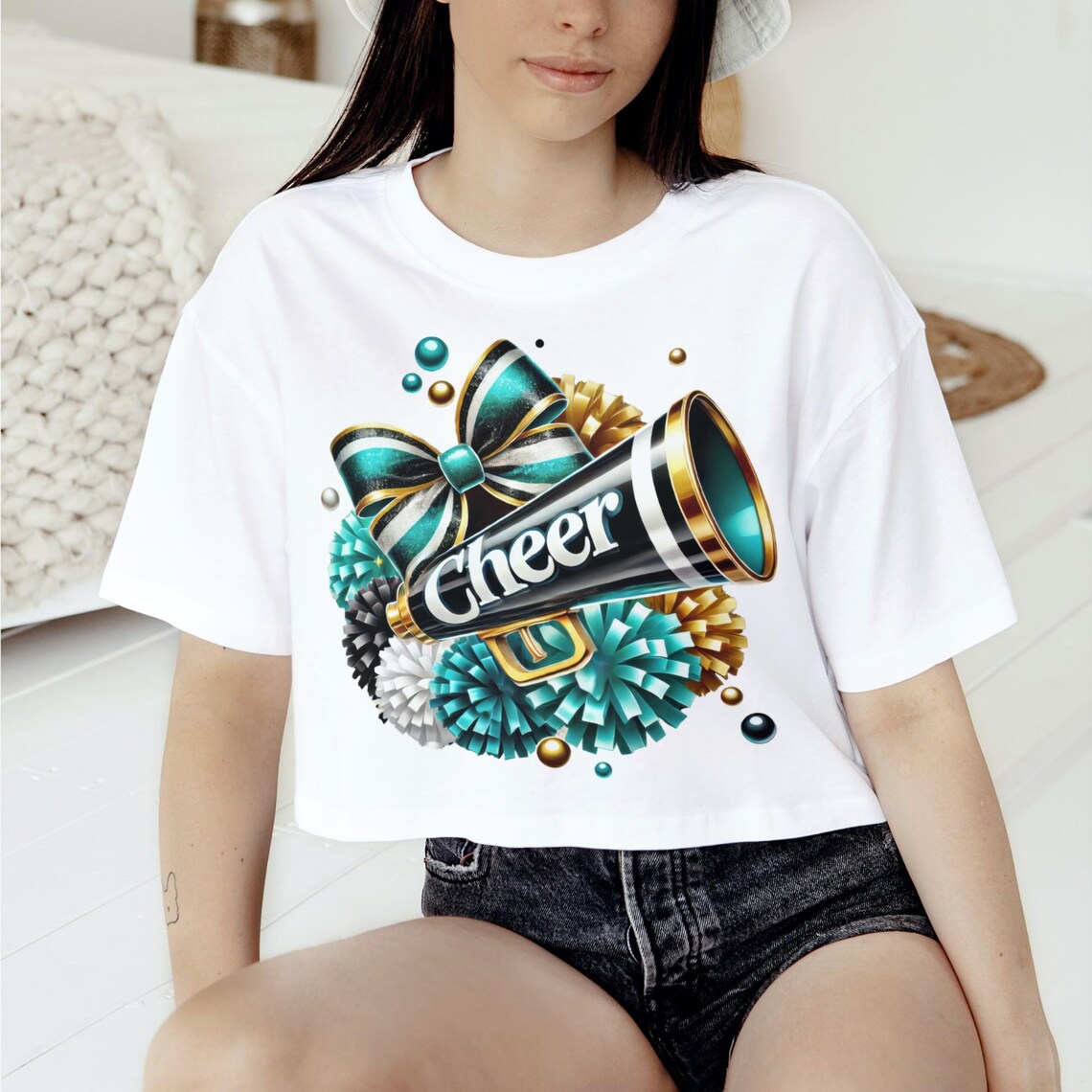 Cheer Cheer Teal Black Gold White, Cheer Megaphone, Cheer Coquette Bow ...