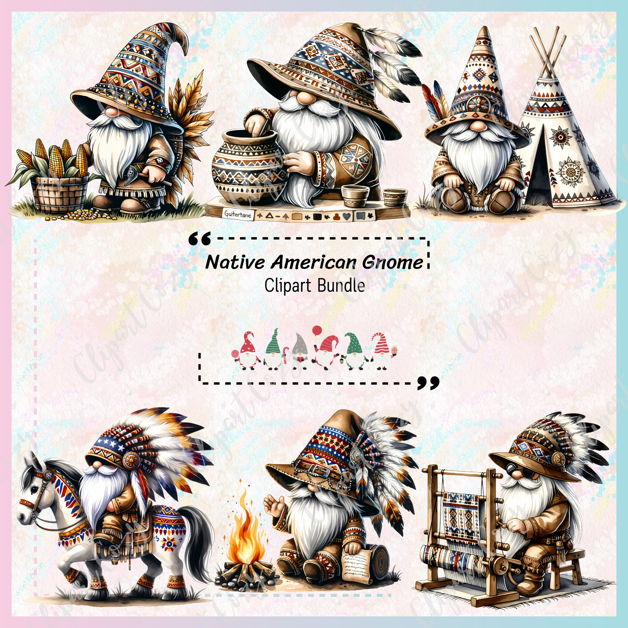 32 Native American Gnome Clipart Bundle, Indian Gnome, Gnome PNG ...