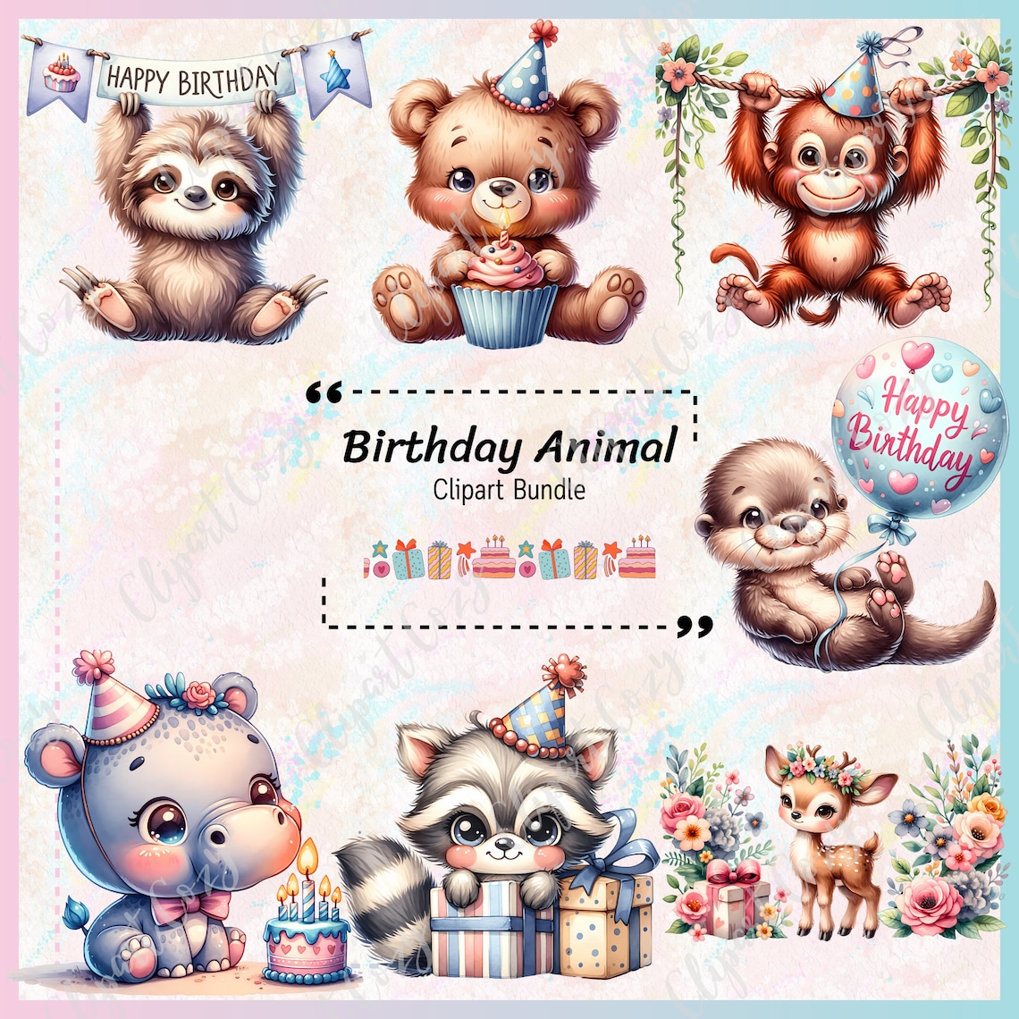35 Birthday Animals Clipart Bundle, Birthday Clipart, Animal PNG ...