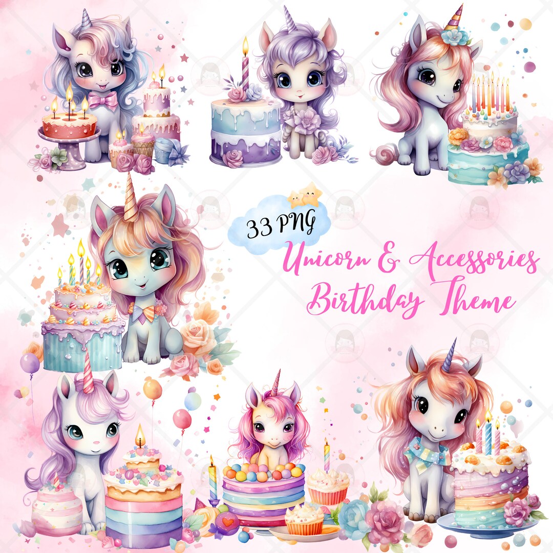 33 Birthday Unicorn&element Clipart Bundle, Party Decorations, Birthday ...