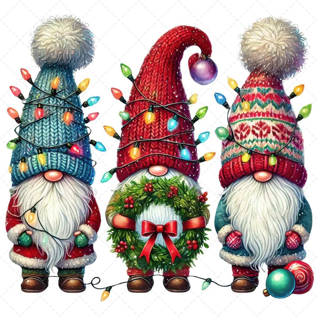 Three Christmas Gnome Clipart, Christmas Gnome PNG, Christmas PNG ...
