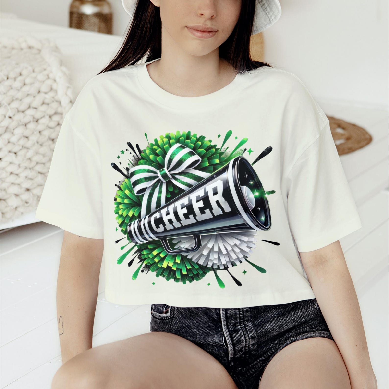 Cheer Green White PNG, Cheer Megaphone, Cheer Coquette Bow ...