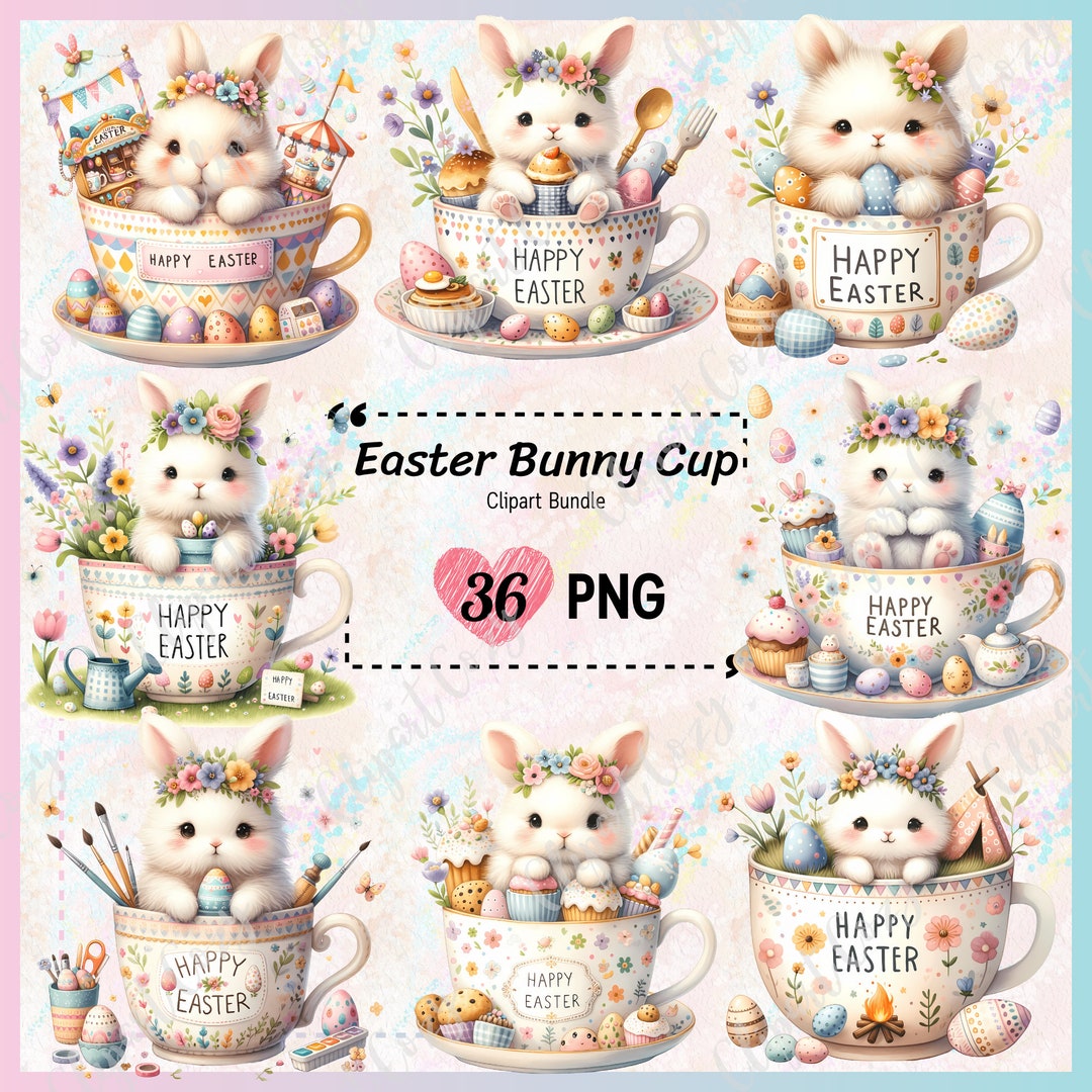 36 Easter Bunny Clipart Bundle, Easter Clipart, Bunny PNG, Cute Easter ...