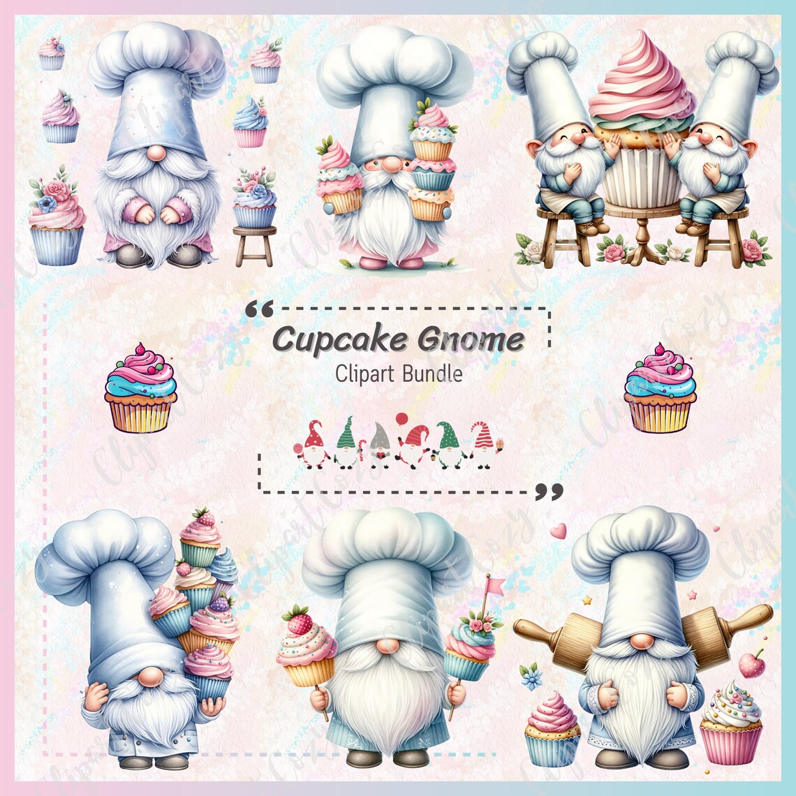 24 Cupcake Gnome Clipart Bundle, Gnome Clipart, Baking Gnome, Gnome PNG ...