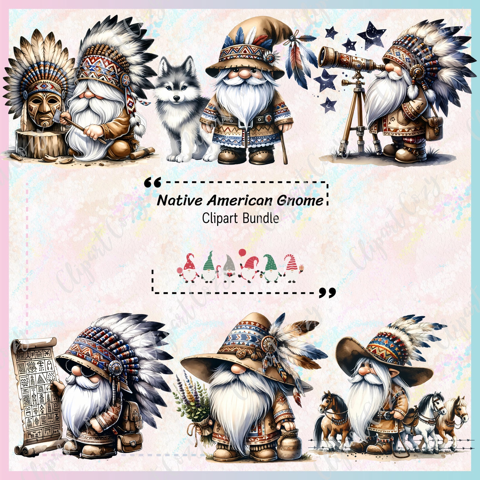 32 Native American Gnome Clipart Bundle, Indian Gnome, Gnome PNG ...