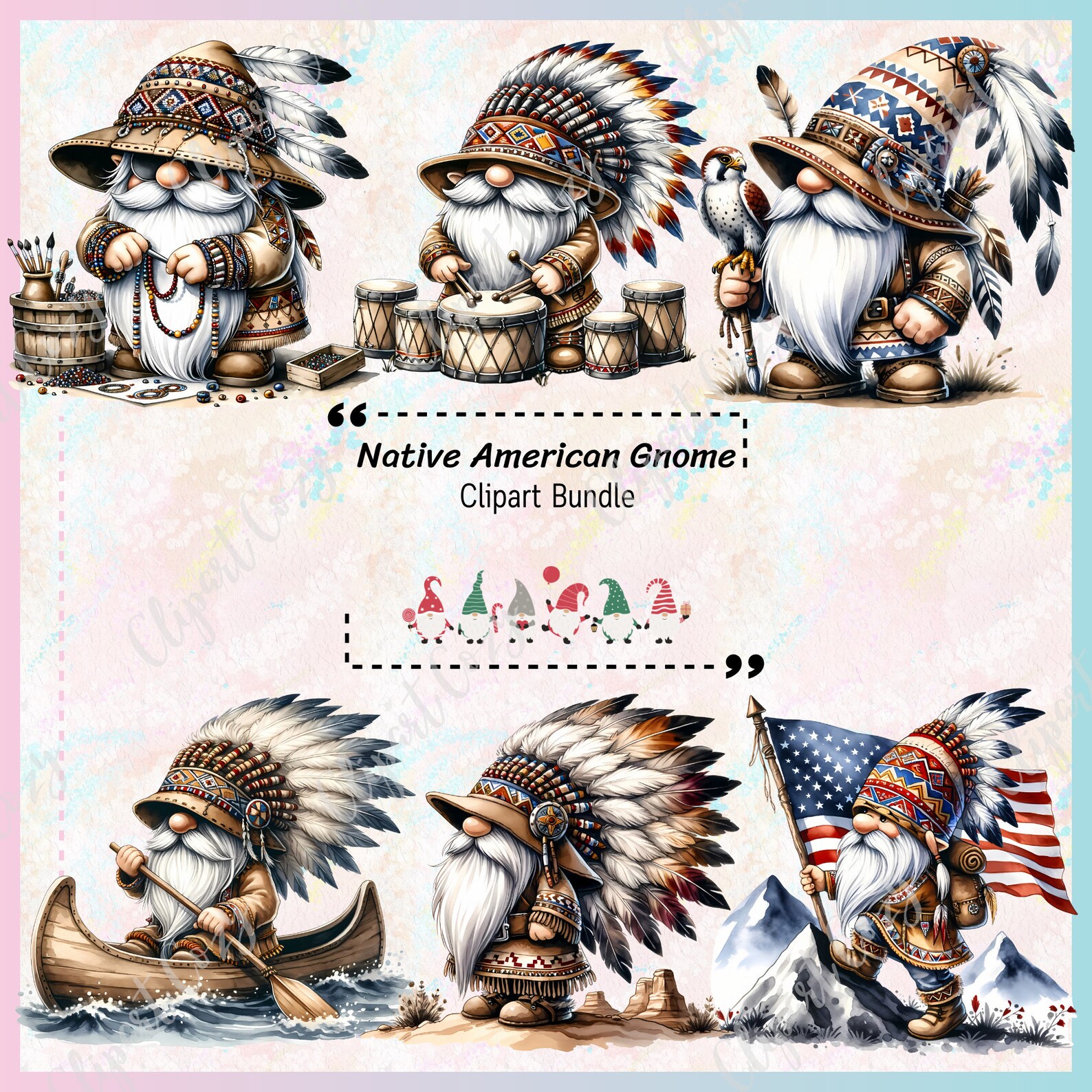 32 Native American Gnome Clipart Bundle, Indian Gnome, Gnome PNG ...
