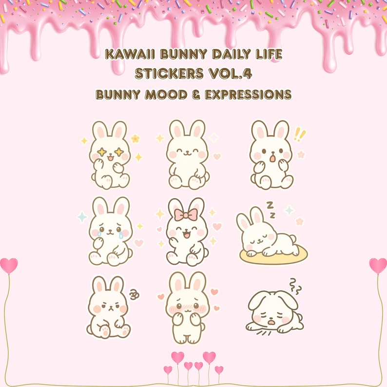 Kawaii Bunny Digital Stickers – 45 Cute Rabbit Pngs, Digital Stickers ...