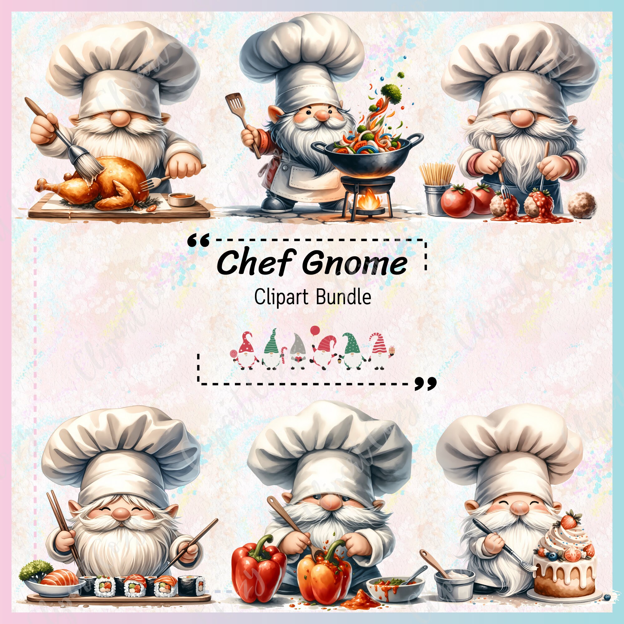 27 Chef Gnome Clipart Bundle, Gnome Clipart, Cooking Gnome, Gnome PNG ...