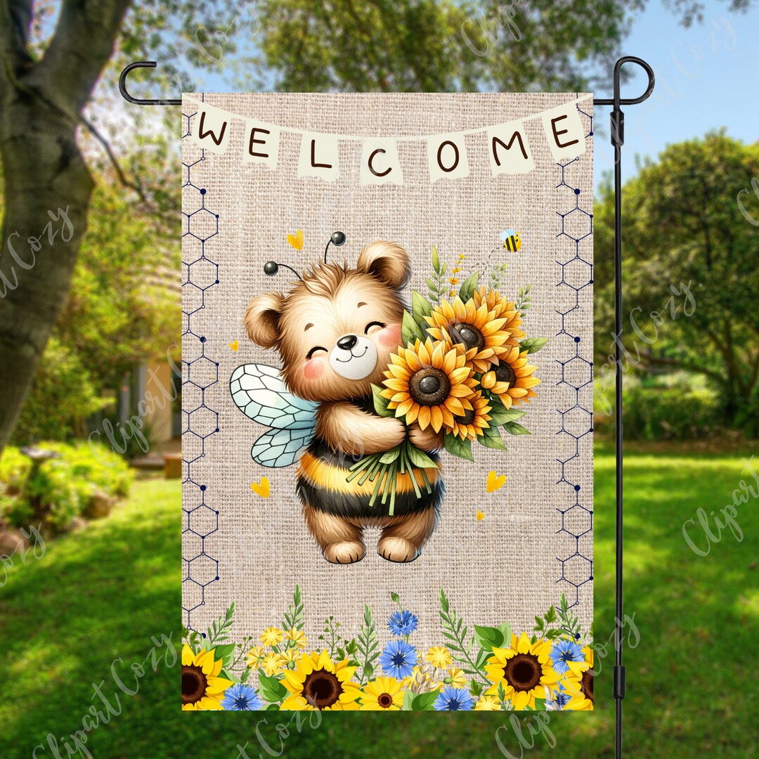 12"x18" Garden Flag Sublimation Design, Bumblebee Bear Welcome Garden ...