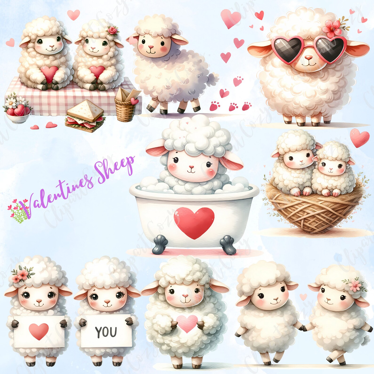 37 Valentines Sheep Clipart Bundle, Cute Valentines Clipart, Valentines ...