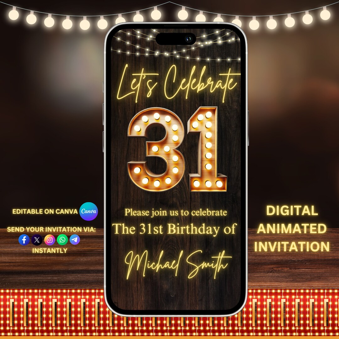 Animated 31st Birthday Video Invitation, Party Invitation, 31st Invite ...