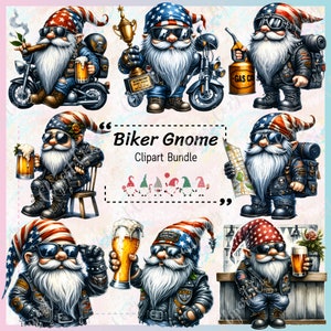 40 Biker Gnome Clipart Bundle, Motorcycle American Gnome, Gnome PNG, American Biker Clipart ...