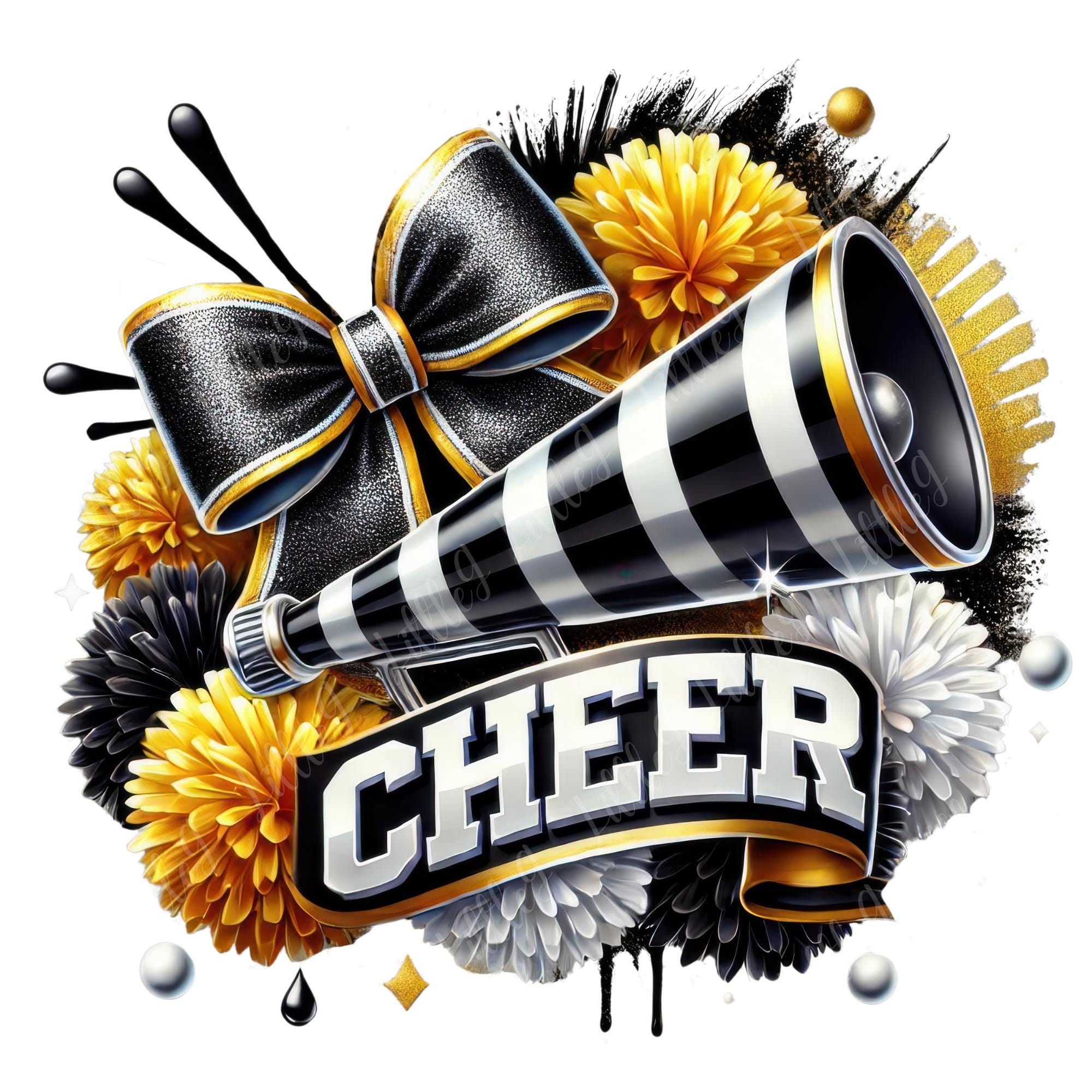Cheer Black Yellow White, Cheer Megaphone, Cheer Coquette Bow ...