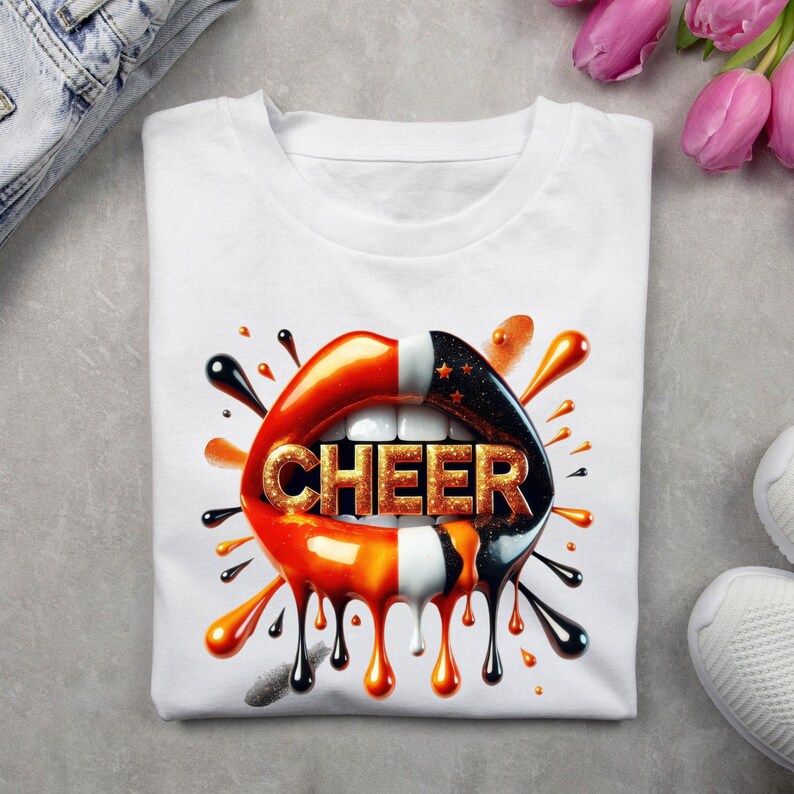 CHEER Orange Black White PNG, Cheer Dripping Lip PNG, Cheerleading ...